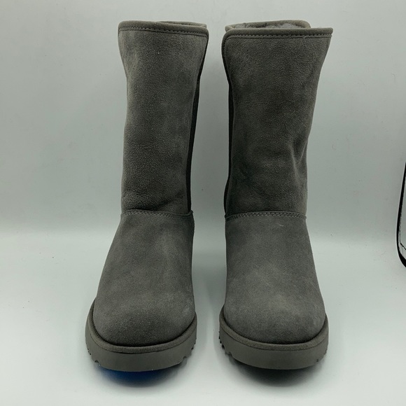 UGG | Shoes | Ugg Kara Sky Grey Tall Wedge Sheepskin Boot | Poshmark
